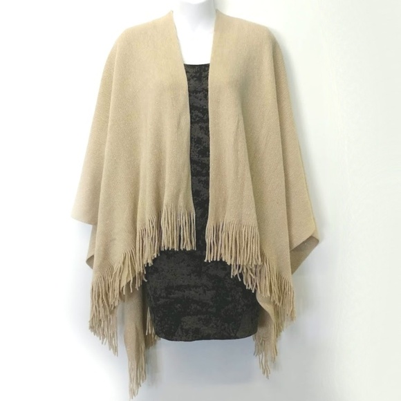 Sweaters | Champagne With Gold Thread Winter Fringed Cape | Poshmark
